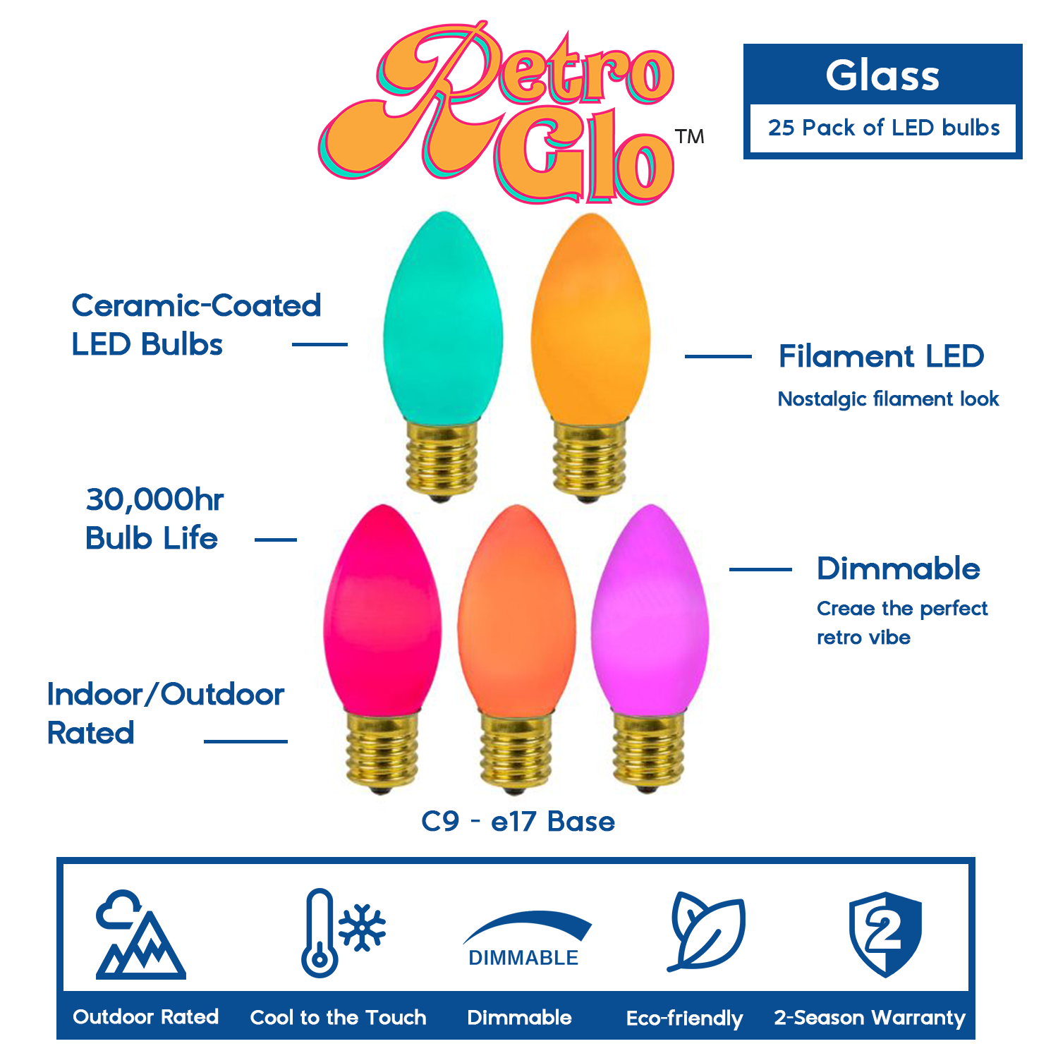 C9 RetroGlo Vintage Green Ceramic LED Replacement Bulbs - Novelty ...