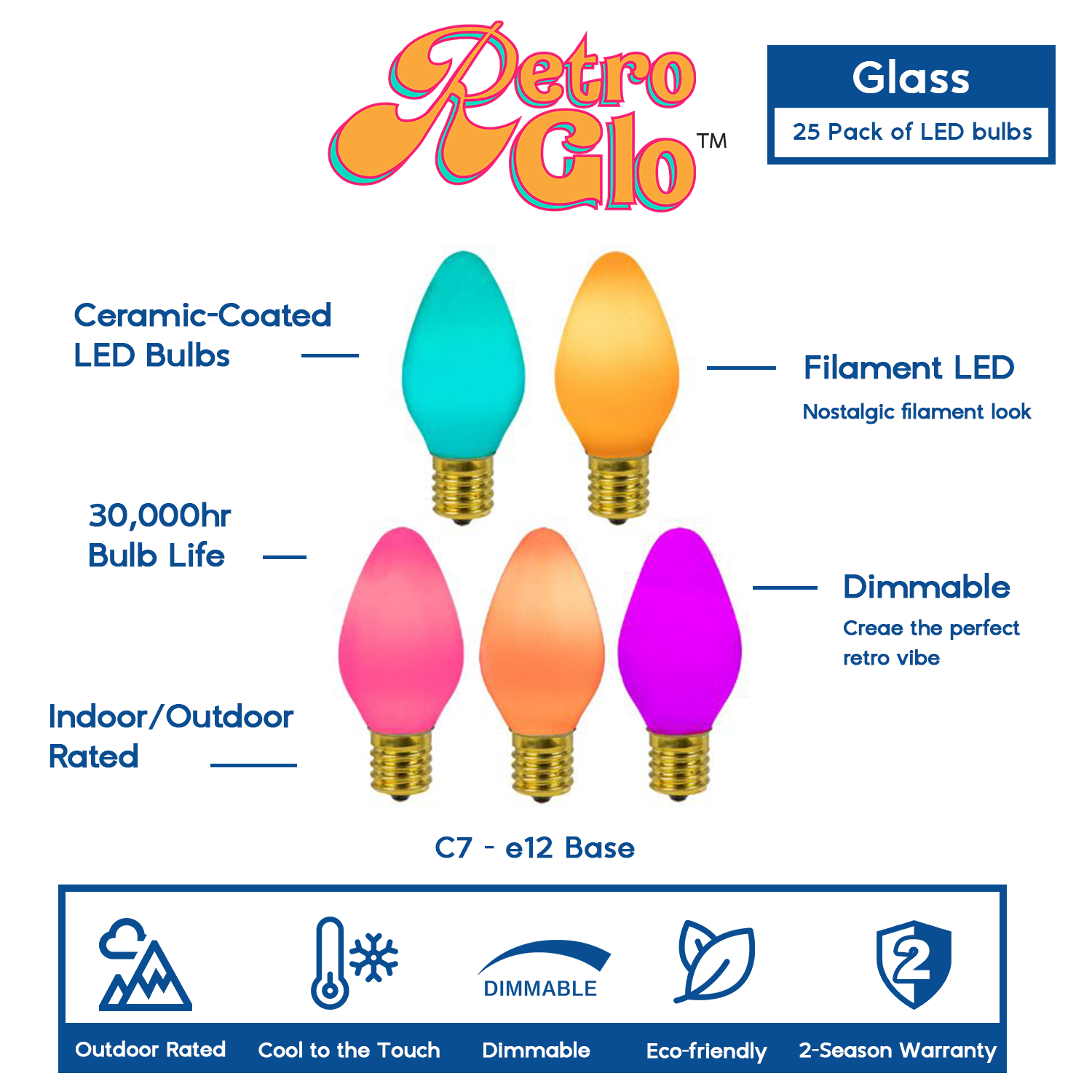 C7 RetroGlo Vintage Multi Colored Ceramic LED Replacement Bulbs ...