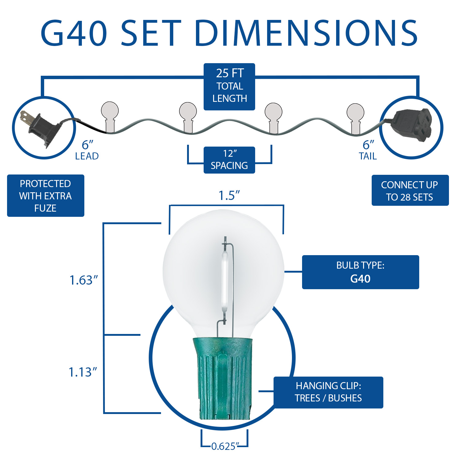 Orange, Green & White LED G40 Globe/Round Outdoor String Light Set on ...
