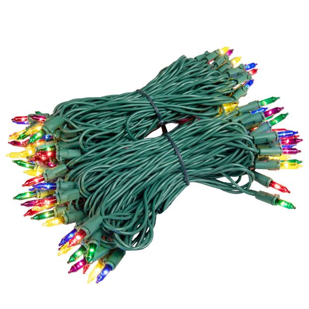 RetroGlo® Multi Color 100-Light Mini String – 50 ft Green Wire | UL ...