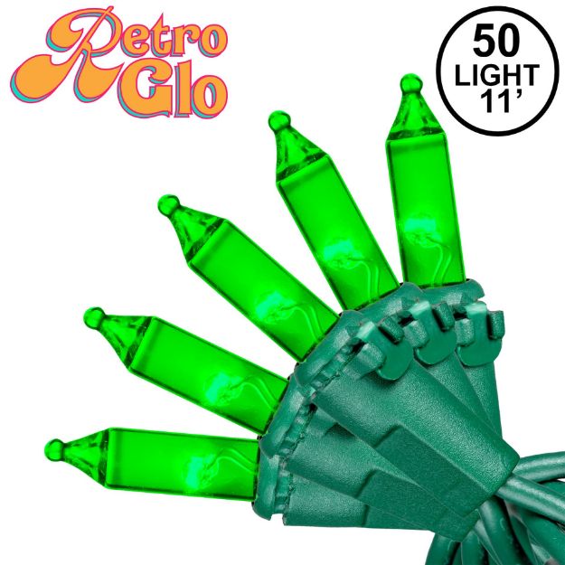 RetroGlo® Green 50-Light Mini String – 11 ft Green Wire | UL Indoor ...