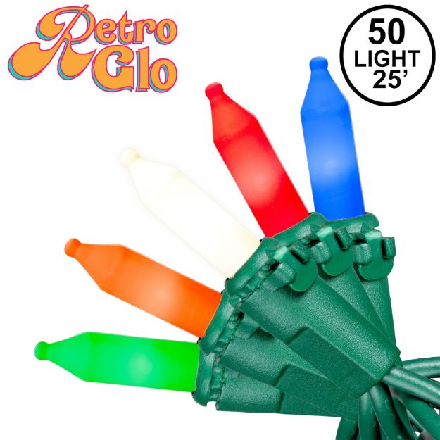 RetroGlo® Ceramic Multi Color 50-Light Mini String – 25 ft Green Wire ...