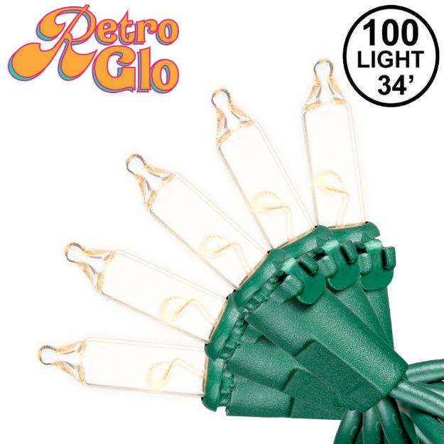RetroGlo® Clear 100-Light Mini String – 34 ft Green Wire | UL Indoor ...