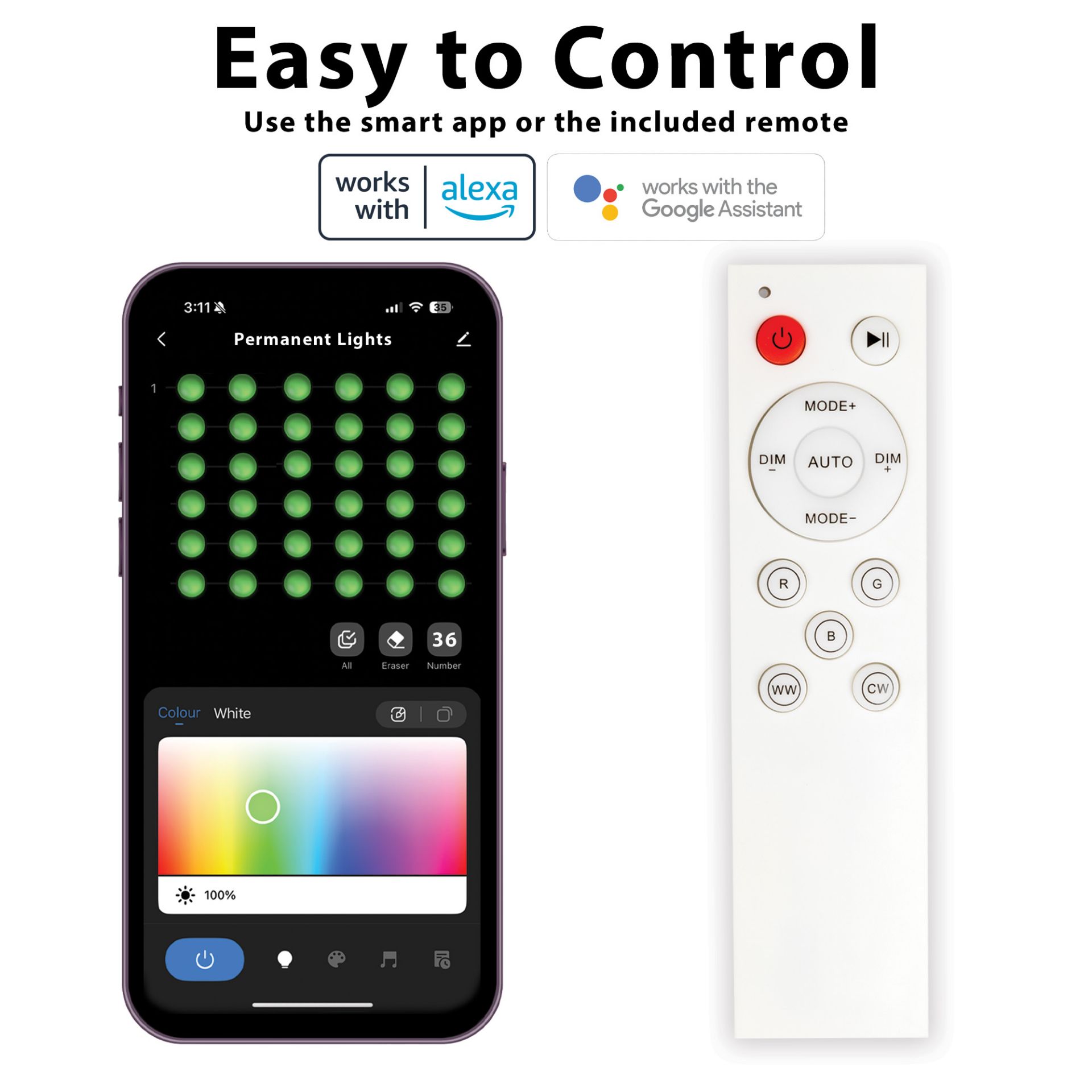 50-ft App-Controlled RGBTW Permanent Outdoor Eve Lights | Novelty ...
