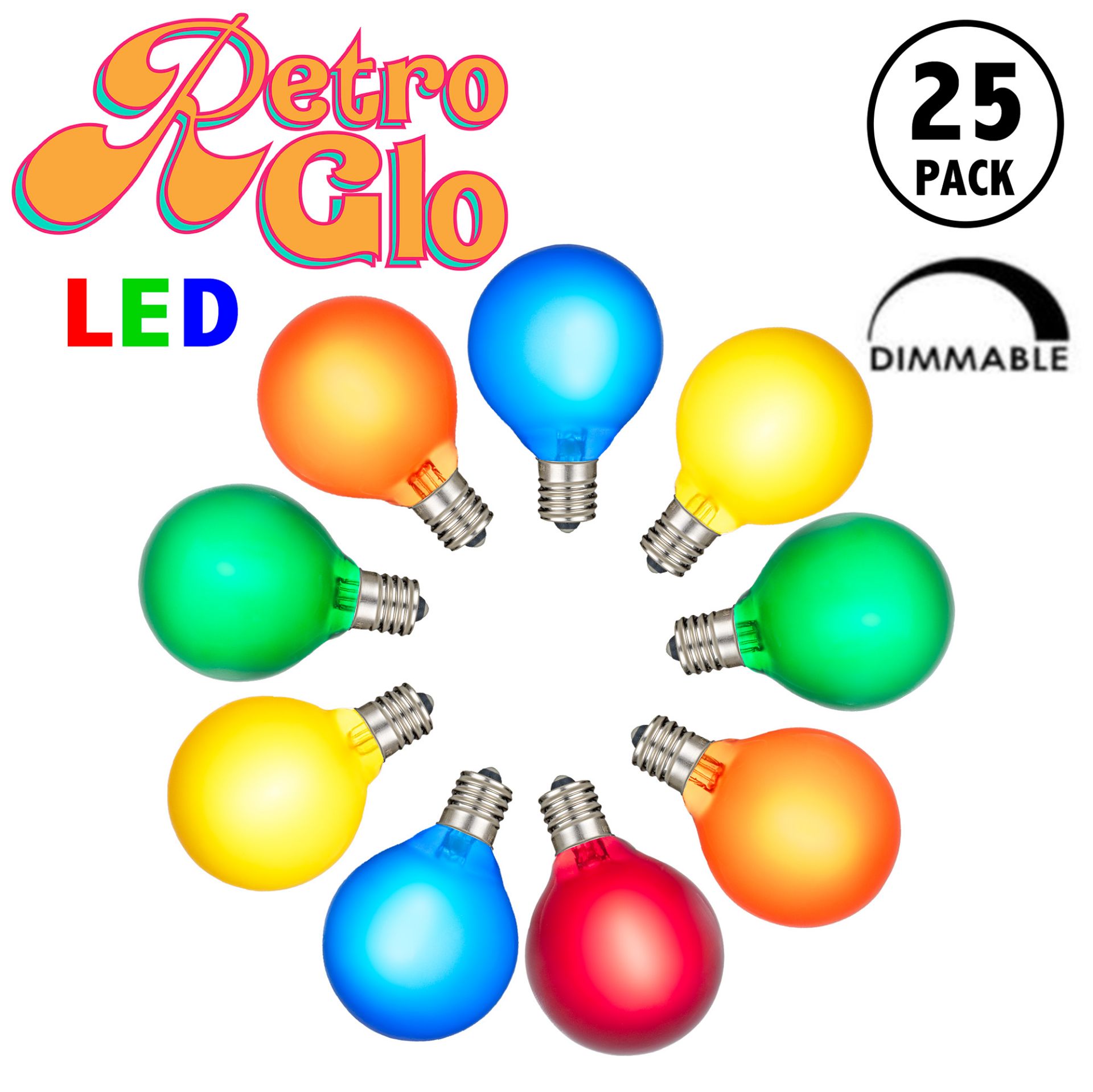 RetroGlo® Multi‑Color Satin G40 Globe Bulbs 25‑Pack LED Replacement ...