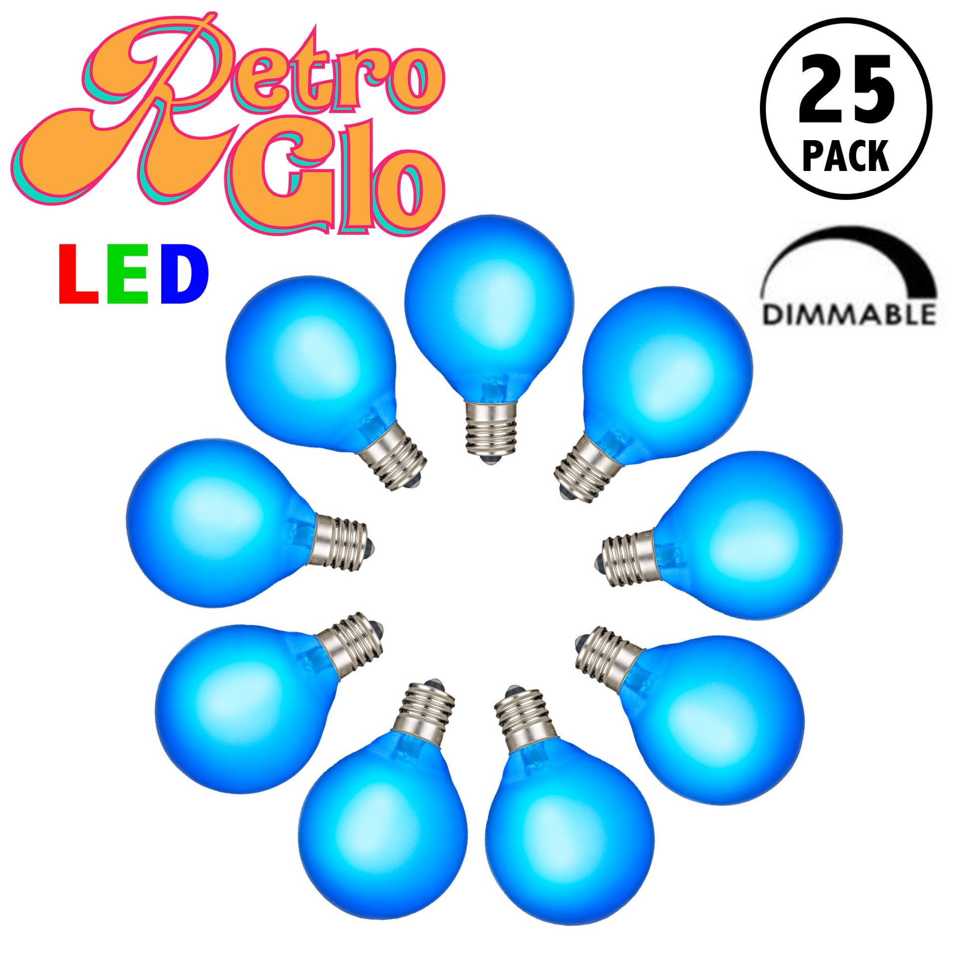 RetroGlo® Blue Satin G40 Globe Bulbs 25‑Pack LED Replacement - Novelty ...