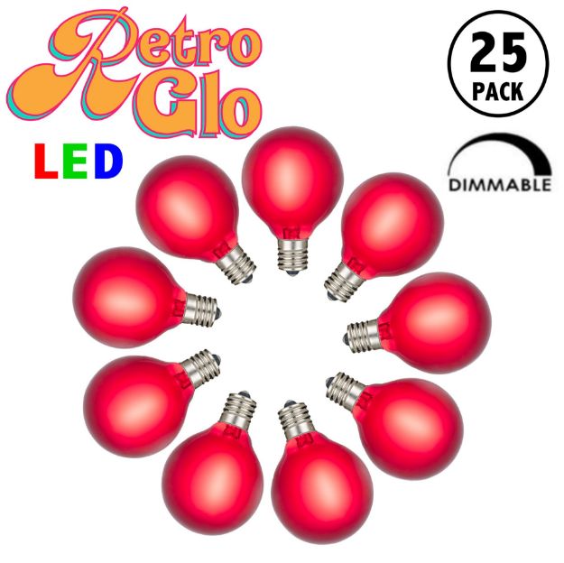 RetroGlo® Red Satin G40 Globe Bulbs 25‑Pack LED Replacement - Novelty ...