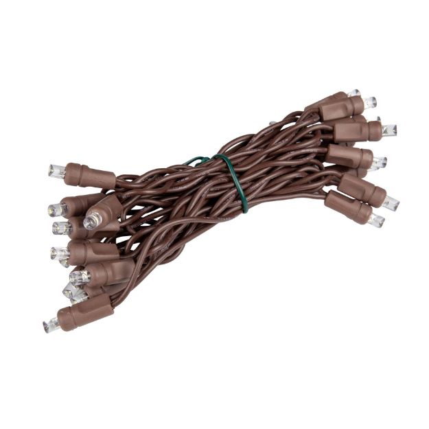 20 Light Pure White LED Christmas Light Set Non-Connectable Brown Wire ...