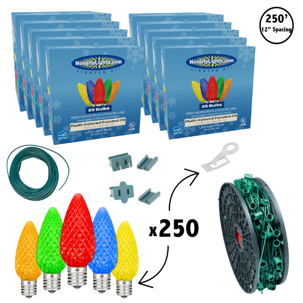 C9 Pro Decorator Kit - 250' LED Diamond Faceted Multi Color Green Wire ...