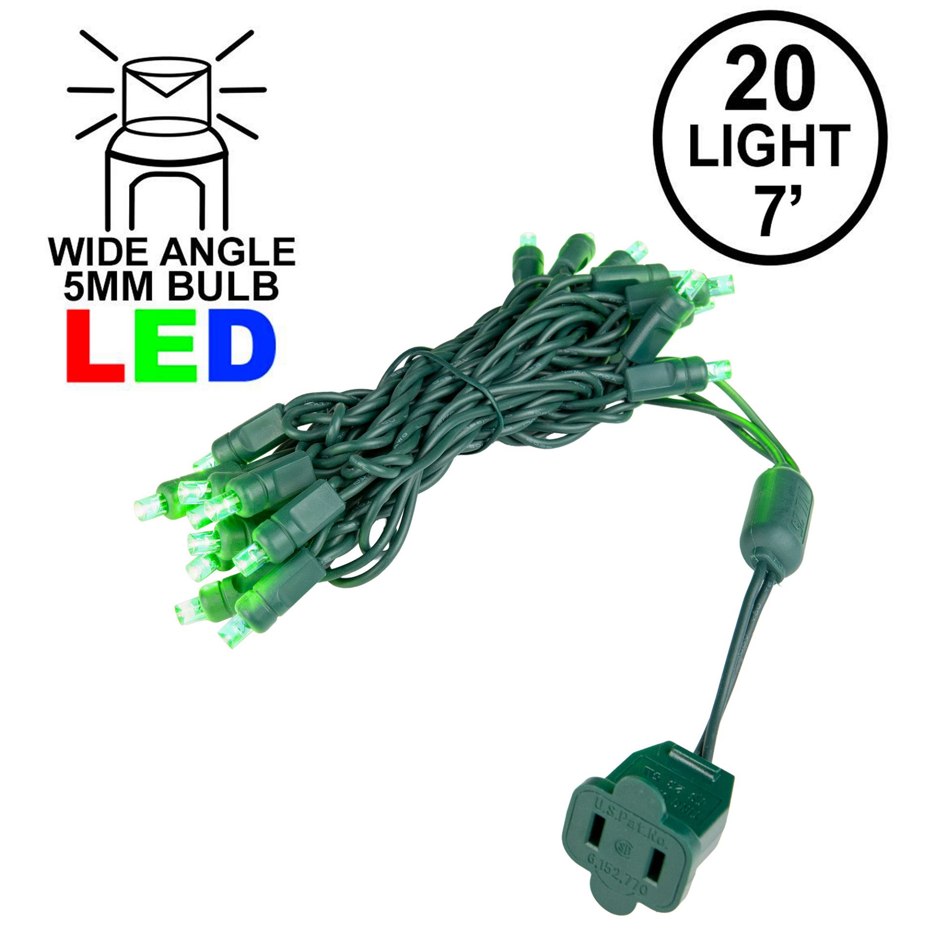 20 Light Green LED Christmas Light Set - Novelty Lights IncNovelty ...