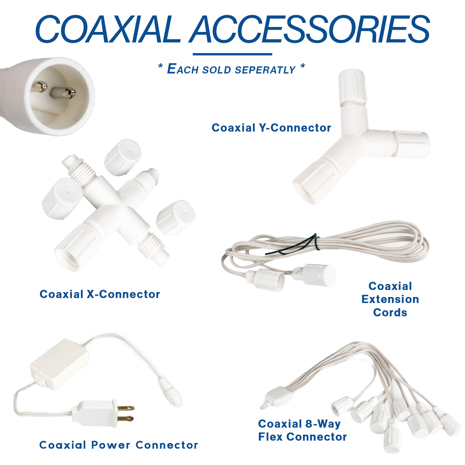 Coaxial Y Connector For Coaxial Mini lights, white - Novelty ...