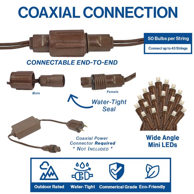6" Spacing Coaxial Old Color Warm White (19WW) LED Christmas Lights ...