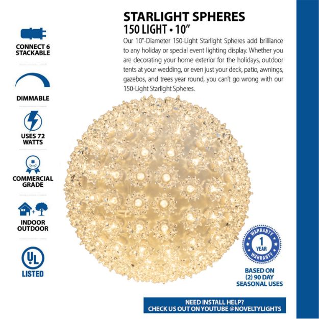 Clear 10" Starlight Sphere 150 Light Christmas BallNovelty Lights | LED ...